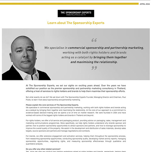THE SPONSORSHIP EXPERTS | Paul Poole (South East Asia) Co., Ltd.